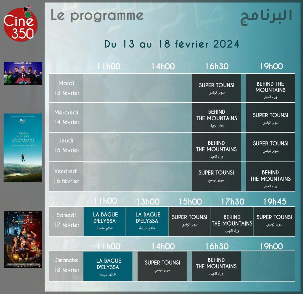 Programme de la salle Ciné 350 du 13 au 18 Février 2024